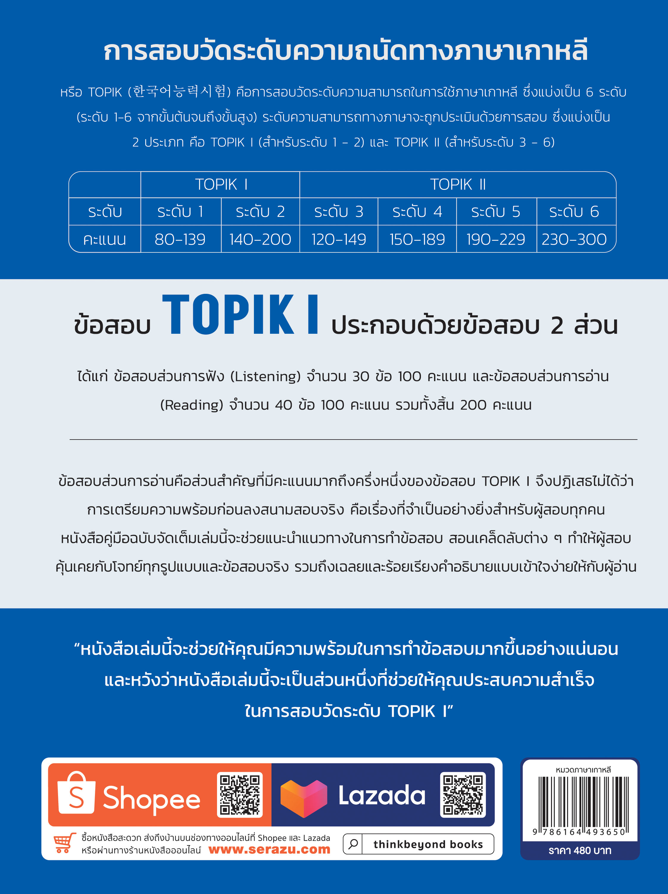 คู่มือเตรียมสอบวัดระดับทางภาษาเกาหลี TOPIK I Part: Reading -- SERAZU ร้านหนังสือออนไลน์